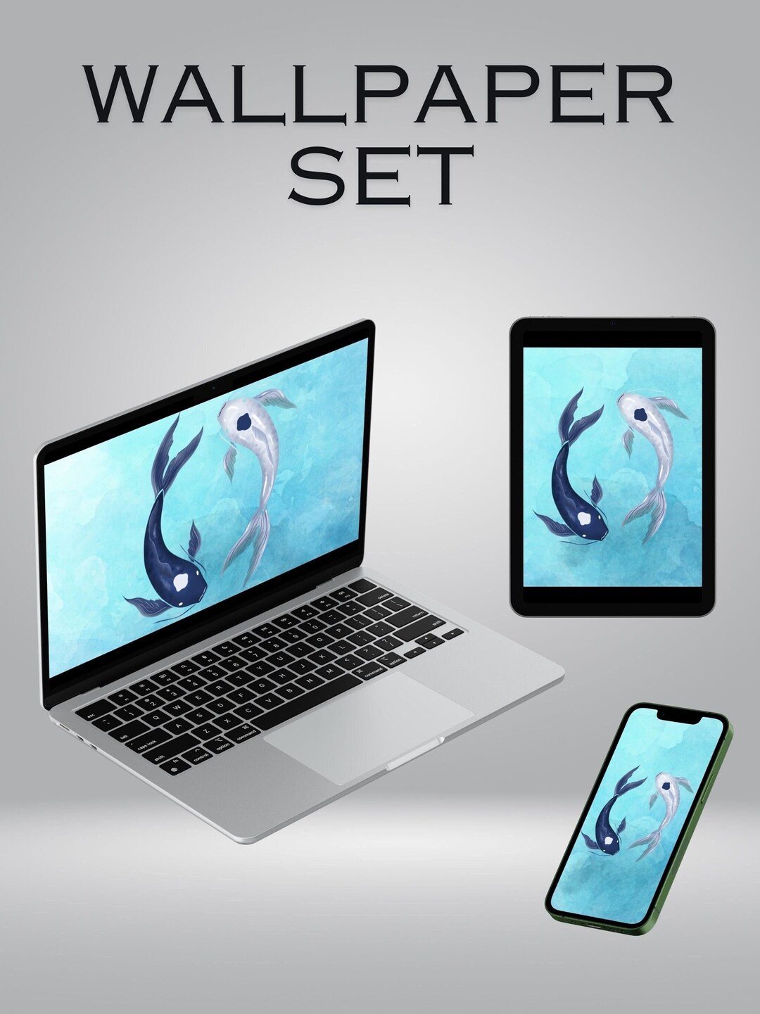 Yin and Yang Koi Fish Digital Wallpaper, Ocean & Moon Spirits Featured ...