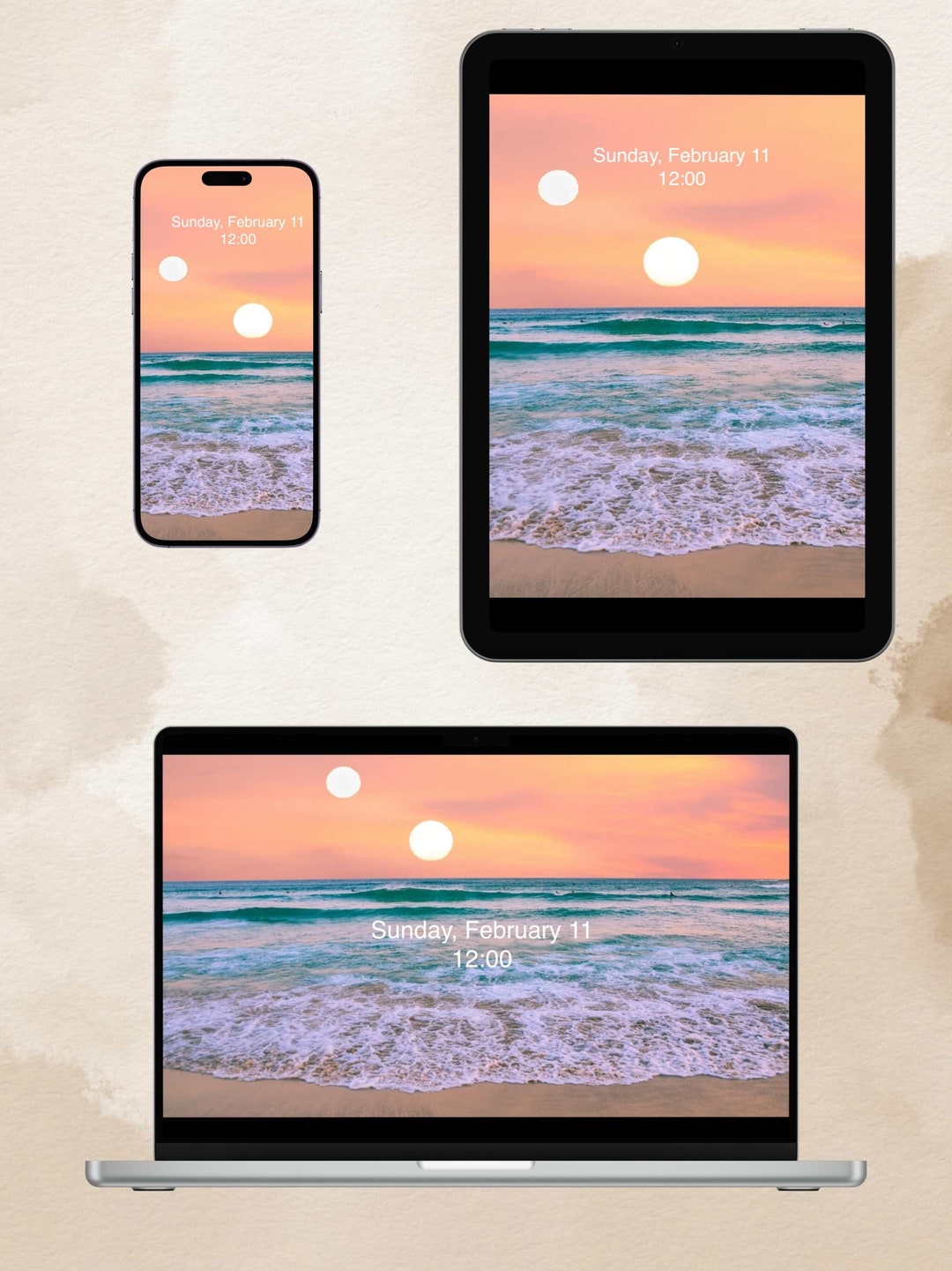 Beach Binary Sunset Wallpaper Digital Set - Etsy