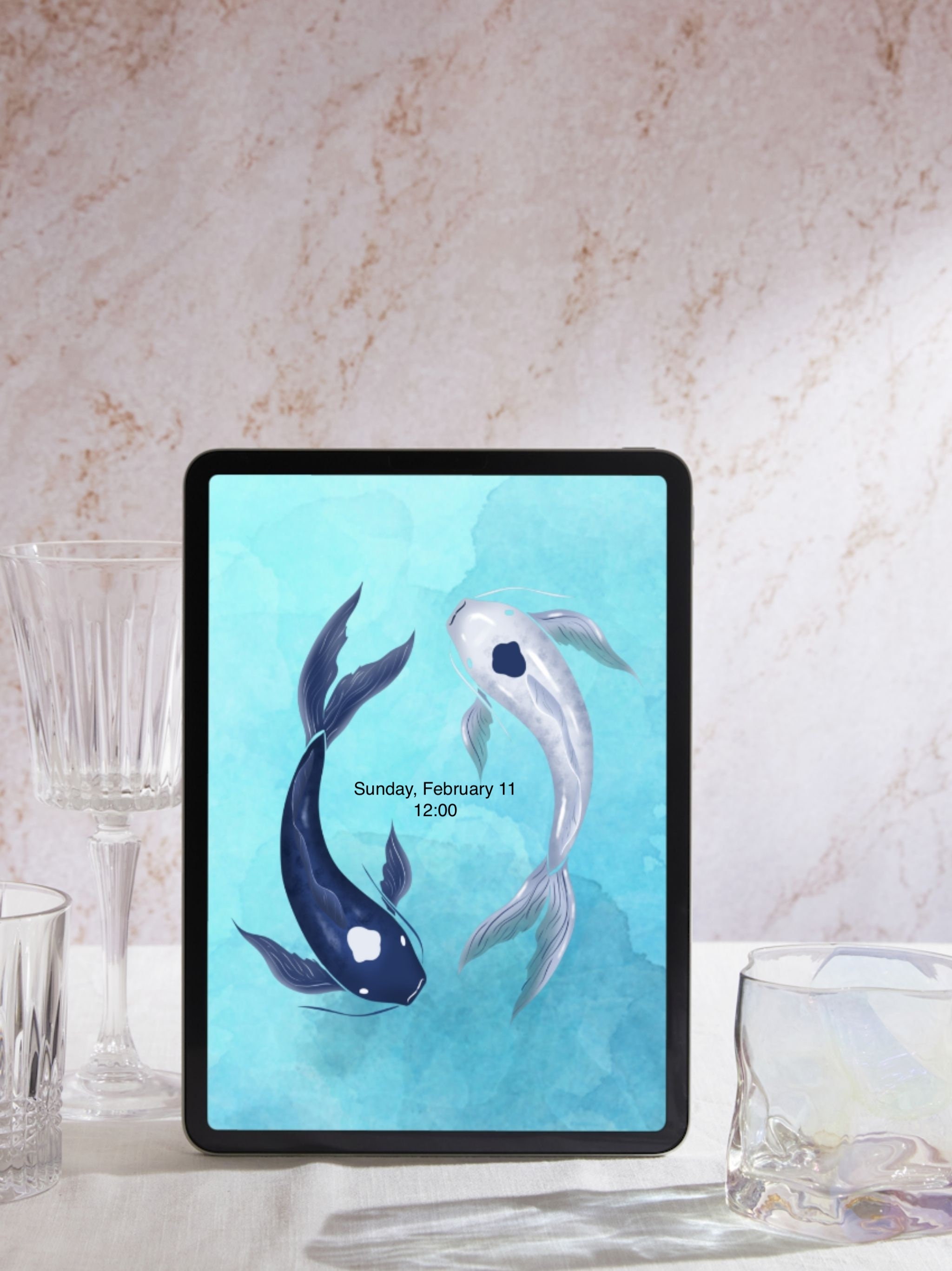 Yin and Yang Koi Fish Digital Wallpaper, Ocean & Moon Spirits Featured ...