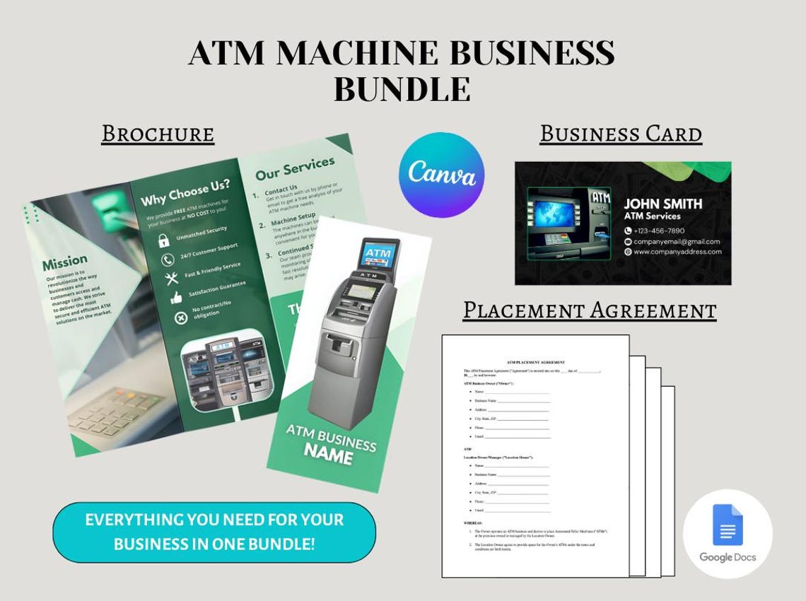 ATM Business Bundle: Canva Brochure, Business Card & Placement ...