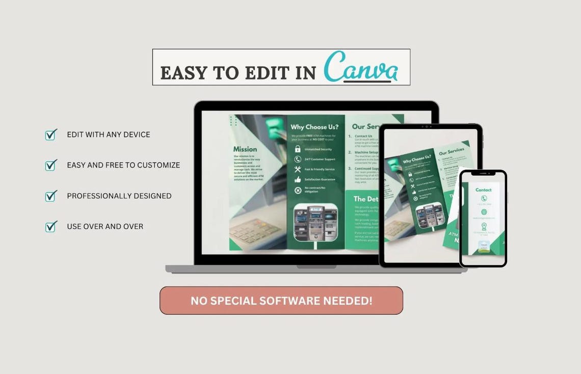 ATM Business Bundle: Canva Brochure, Business Card & Placement ...