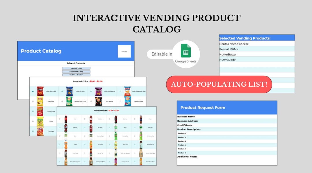 Interactive Vending Product Catalog Template | Quicklinks for Easy ...