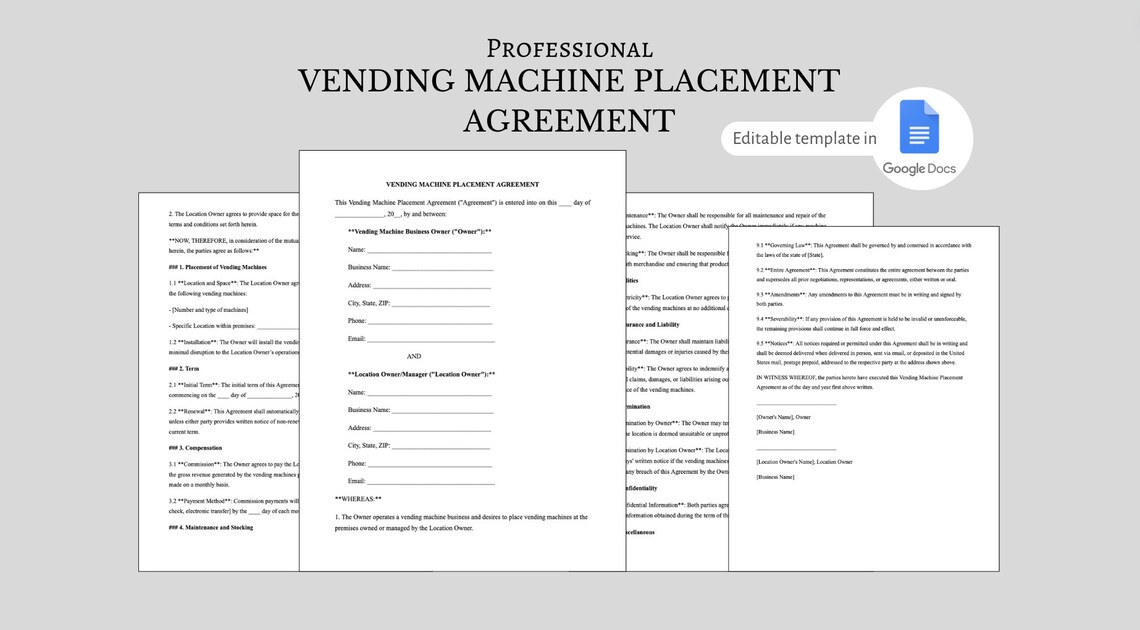 Vending Machine Placement Agreement: Business Contract Template (PDF ...