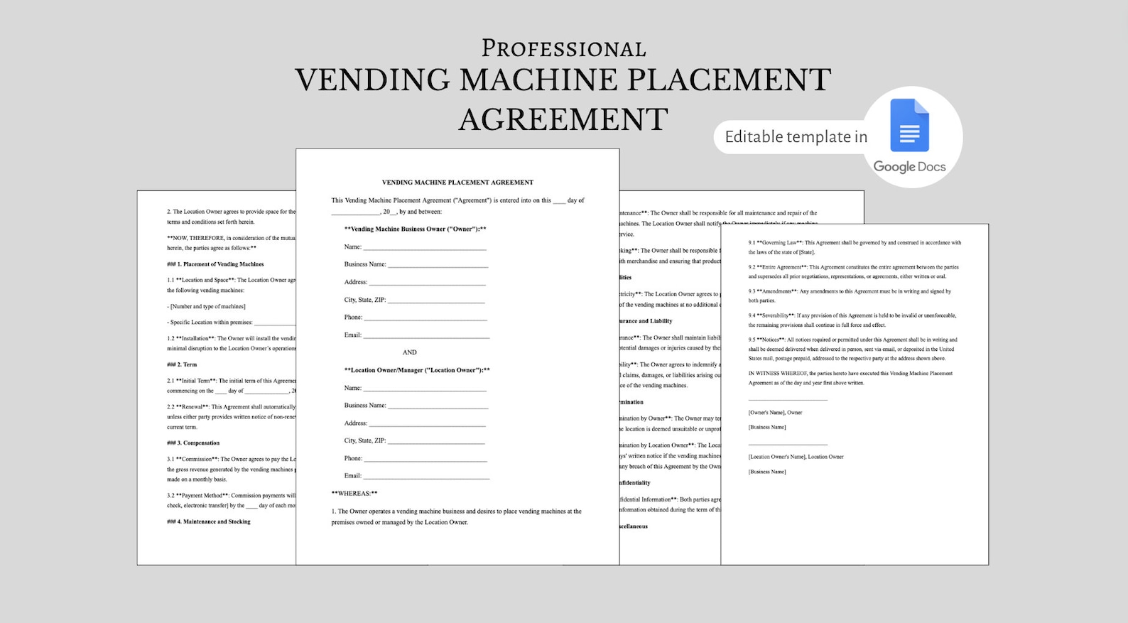 Vending Machine Placement Agreement: Business Contract Template (PDF ...