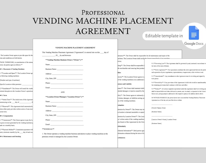 Vending Machine Placement Agreement | Vending Machine Location ...