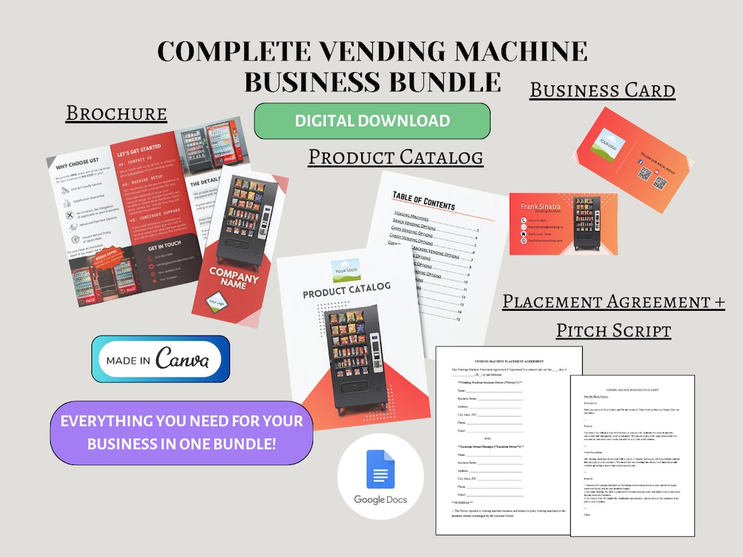 Vending Machine Business Bundle: Brochure, Catalog, Pitch Script ...