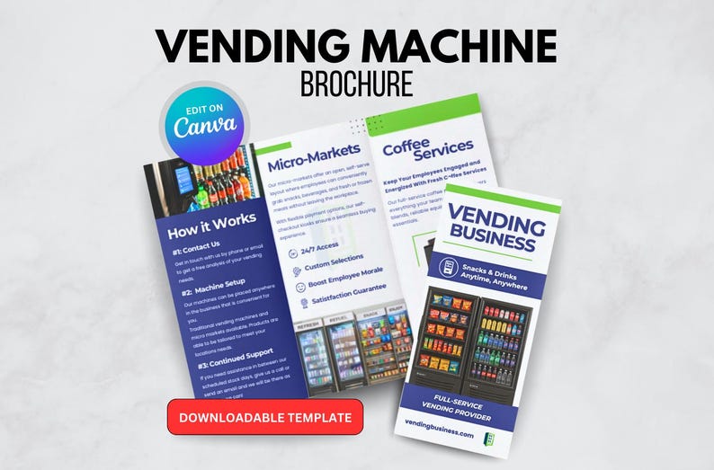 Vending Machine Marketing Brochure | Editable Canva Flyer Template for ...