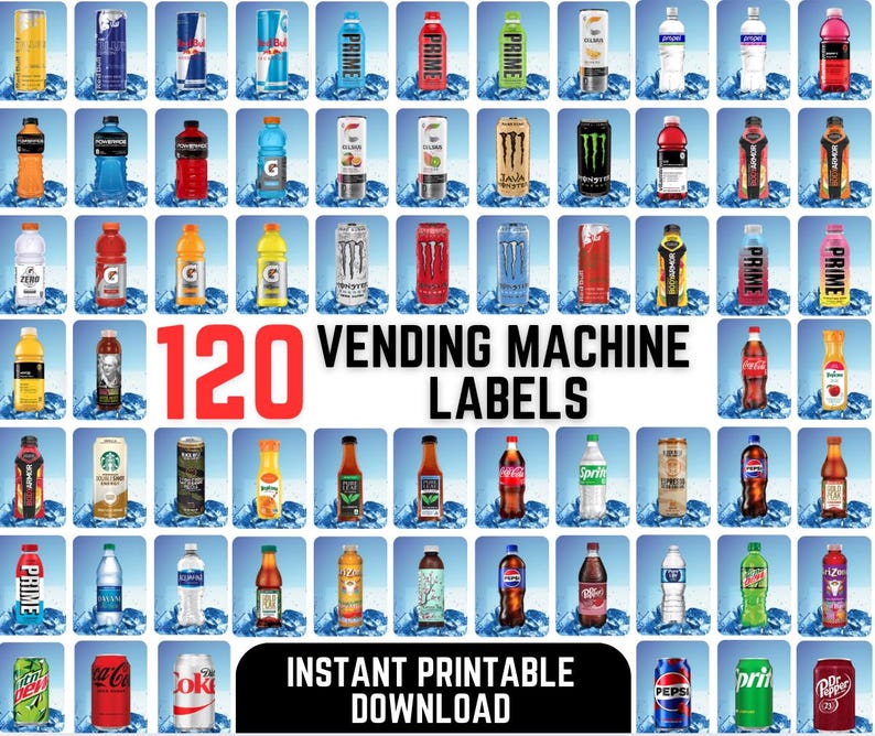 Big Button Vending Machine Drink Labels: 120 HVV Designs (PDF Download ...