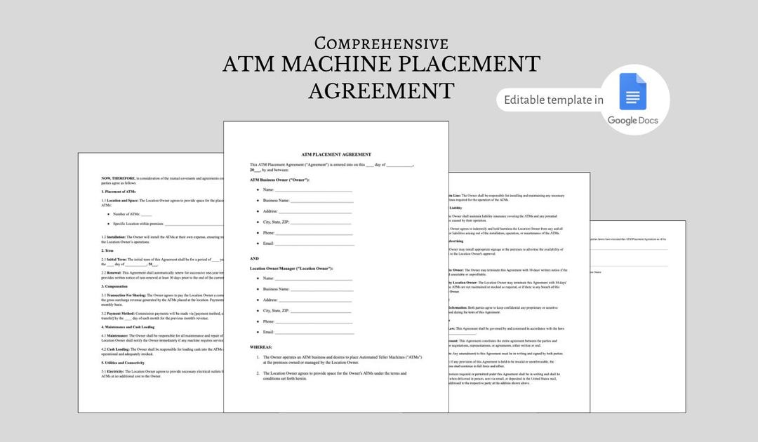 Editable ATM Machine Placement Agreement: Business Contract (PDF) - Etsy