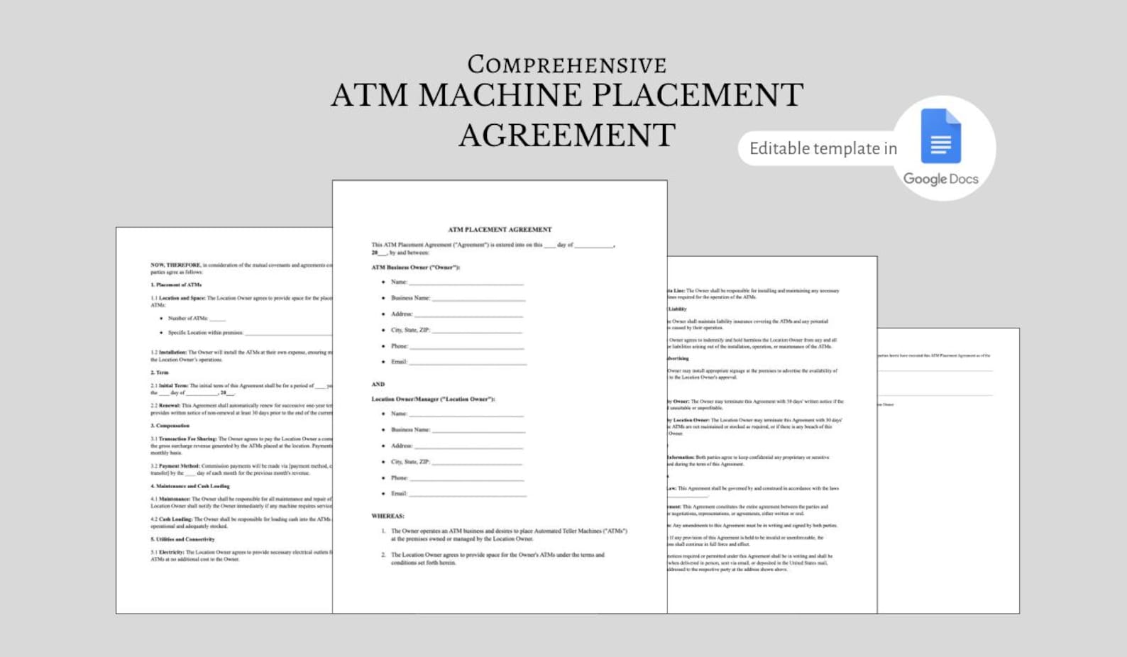 Editable ATM Machine Placement Agreement: Business Contract (PDF) - Etsy