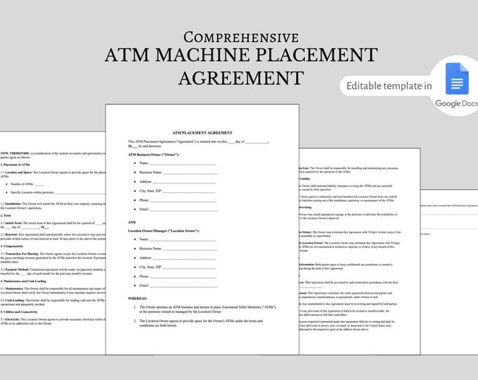 Editable ATM Machine Placement Agreement: Business Contract (PDF) - Etsy