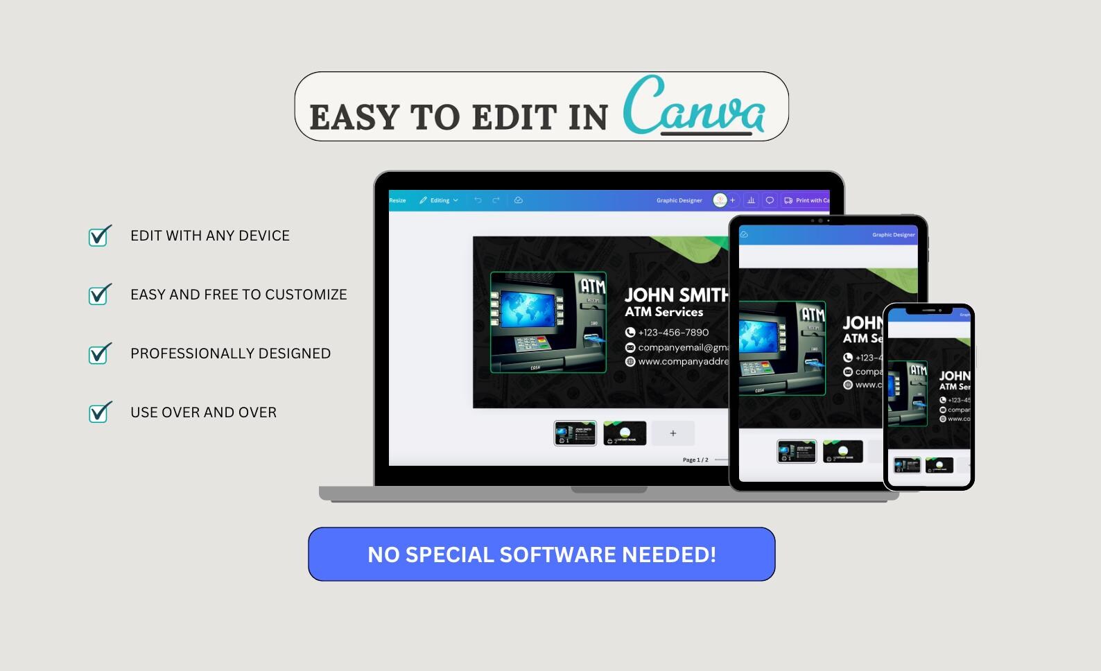 Editable ATM Business Card Template: Canva Design (digital Download) - Etsy