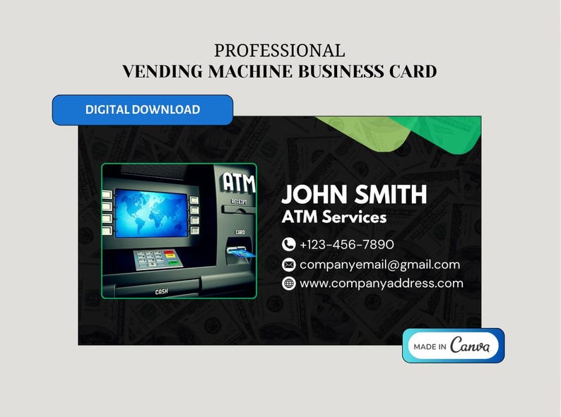 Editable ATM Business Card Template | Canva Digital Download | ATM ...