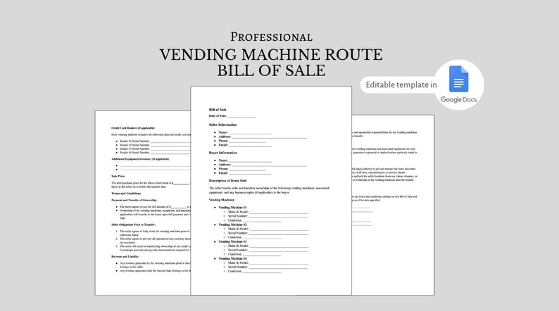 Vending Machine Route Transaction Document Template – Editable PDF Form ...