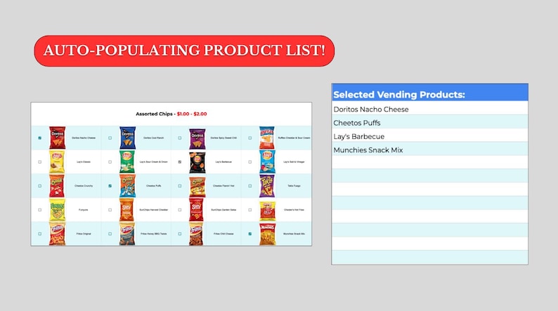 Interactive Vending Product Catalog Template: Google Sheets (digital ...