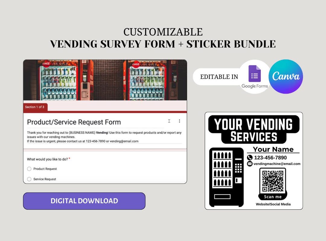 Editable Vending Service Sticker and Google Form Bundle | Google Survey ...