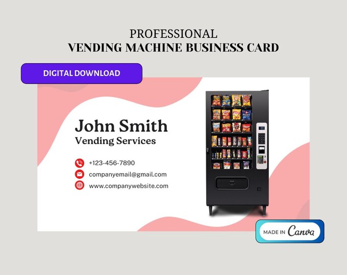 Vending Machine Business Card Template: Wave Design (canva Editable ...