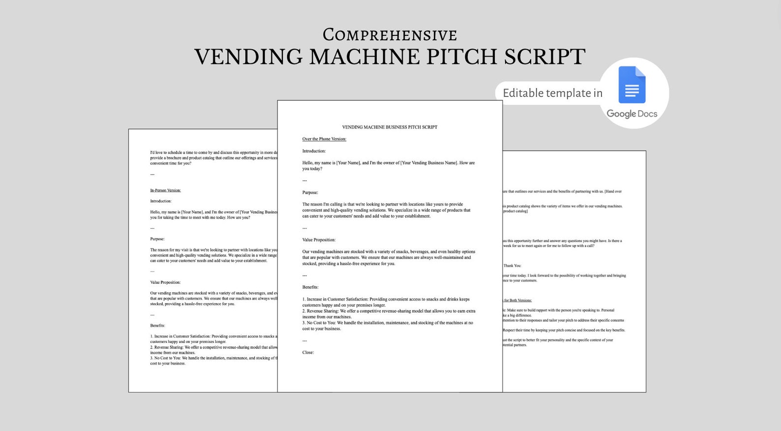 Vending Machine Business Pitch Script: Editable Template (google Doc ...