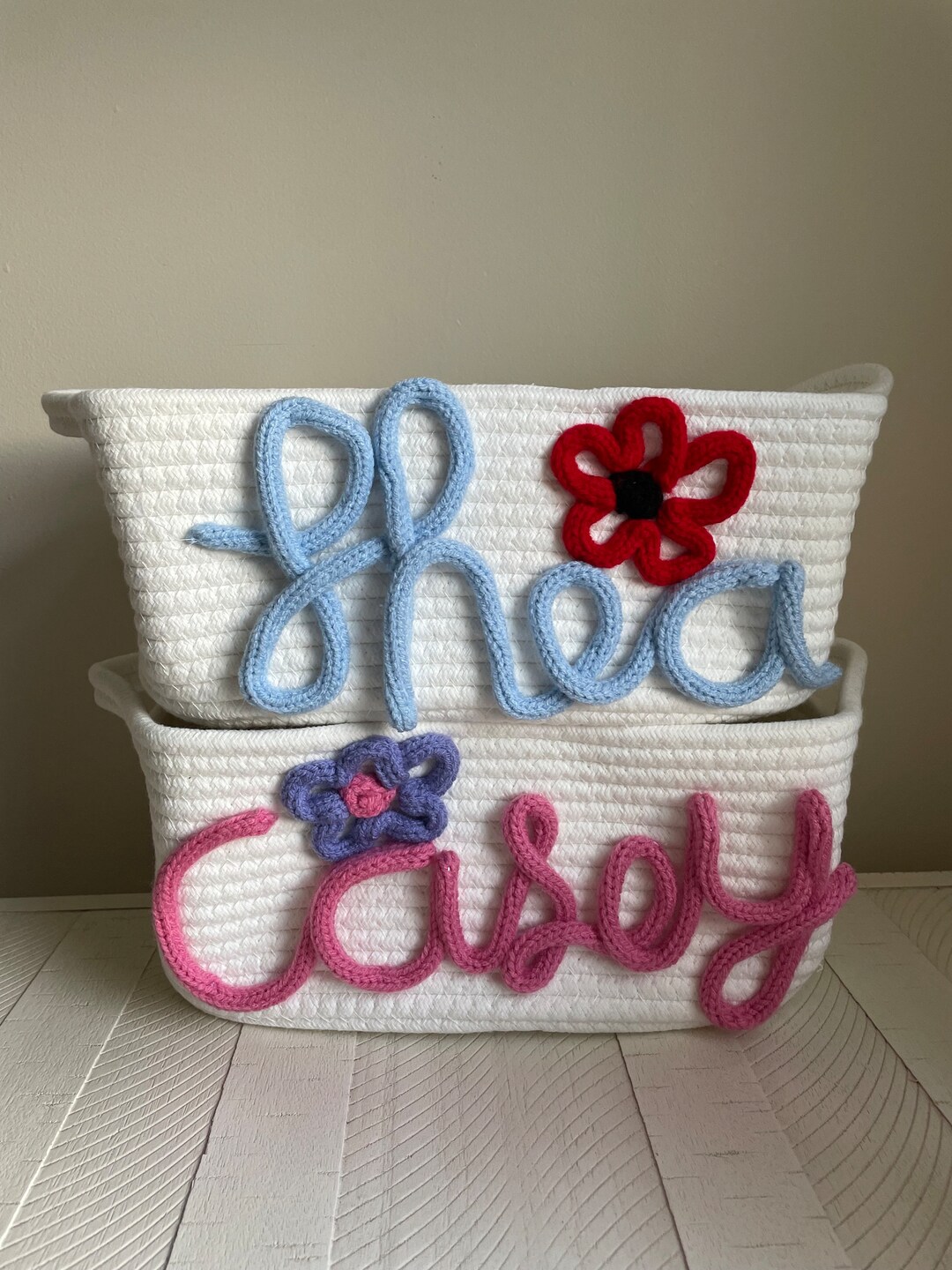 Personalized Gift Basket With Flower, Easter Basket, Customized Rope ...