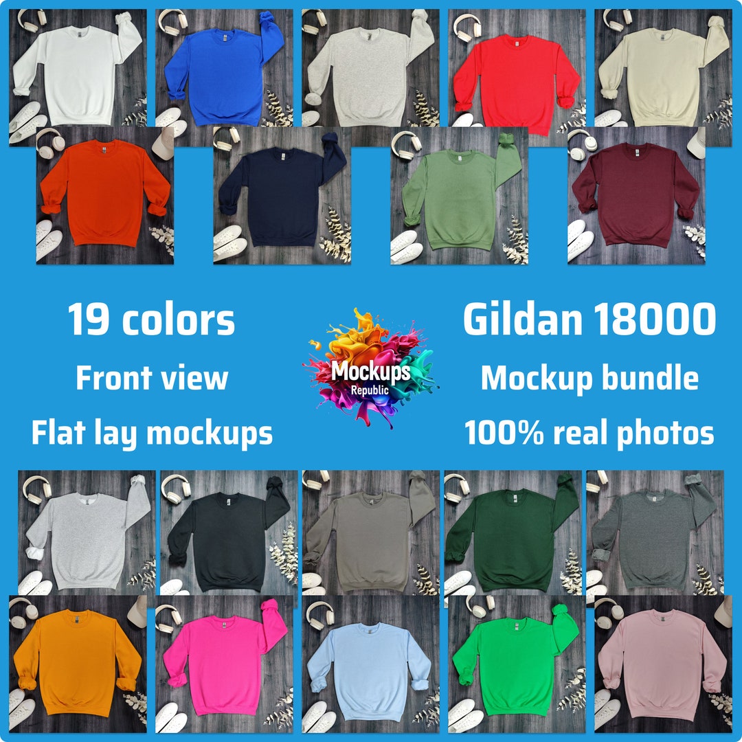 Gildan 18000 Sweatshirt Mockup Bundle, G180 Crewneck Mock-up Bundle ...