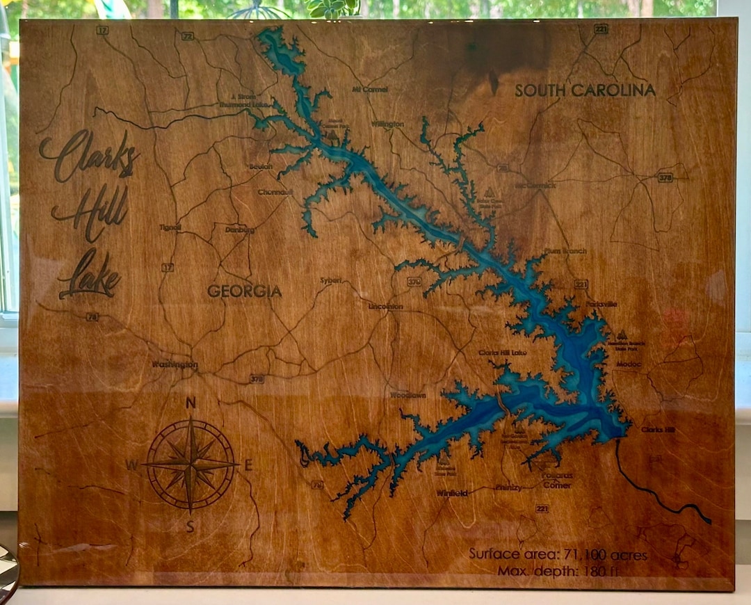 Clark’s Hill Lake Map (lazer Cut and Epoxy) - Etsy