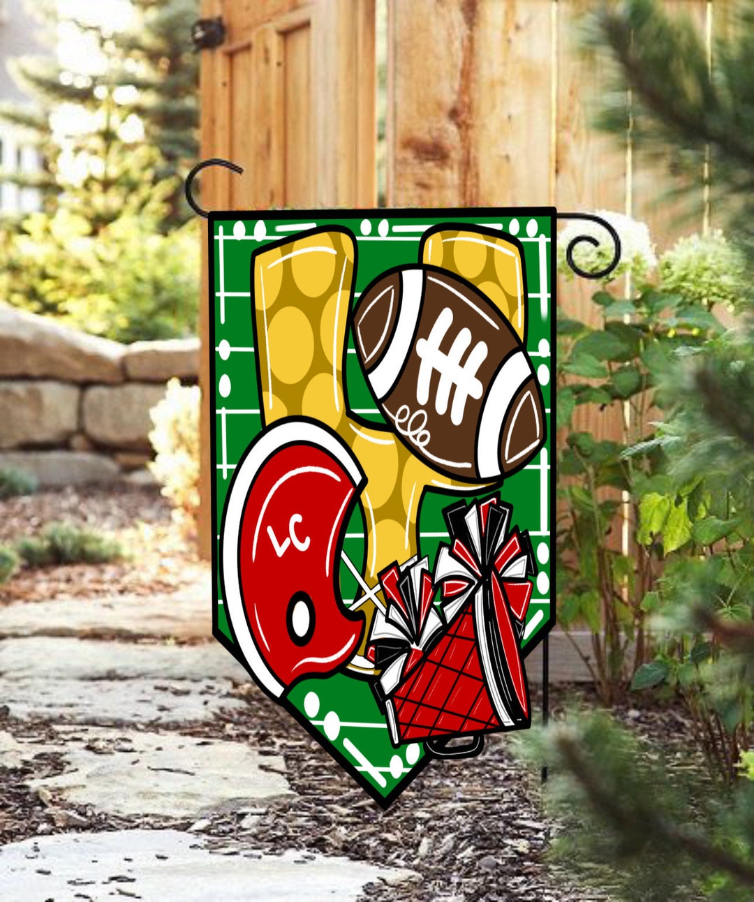 Football (red and Black With Helmet) Garden Flag - Etsy