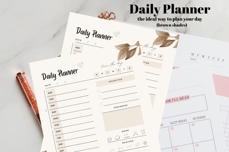 Daily DIGITAL Planner BROWN 2024 Dates Digital Diary Portrait Scheduled ...