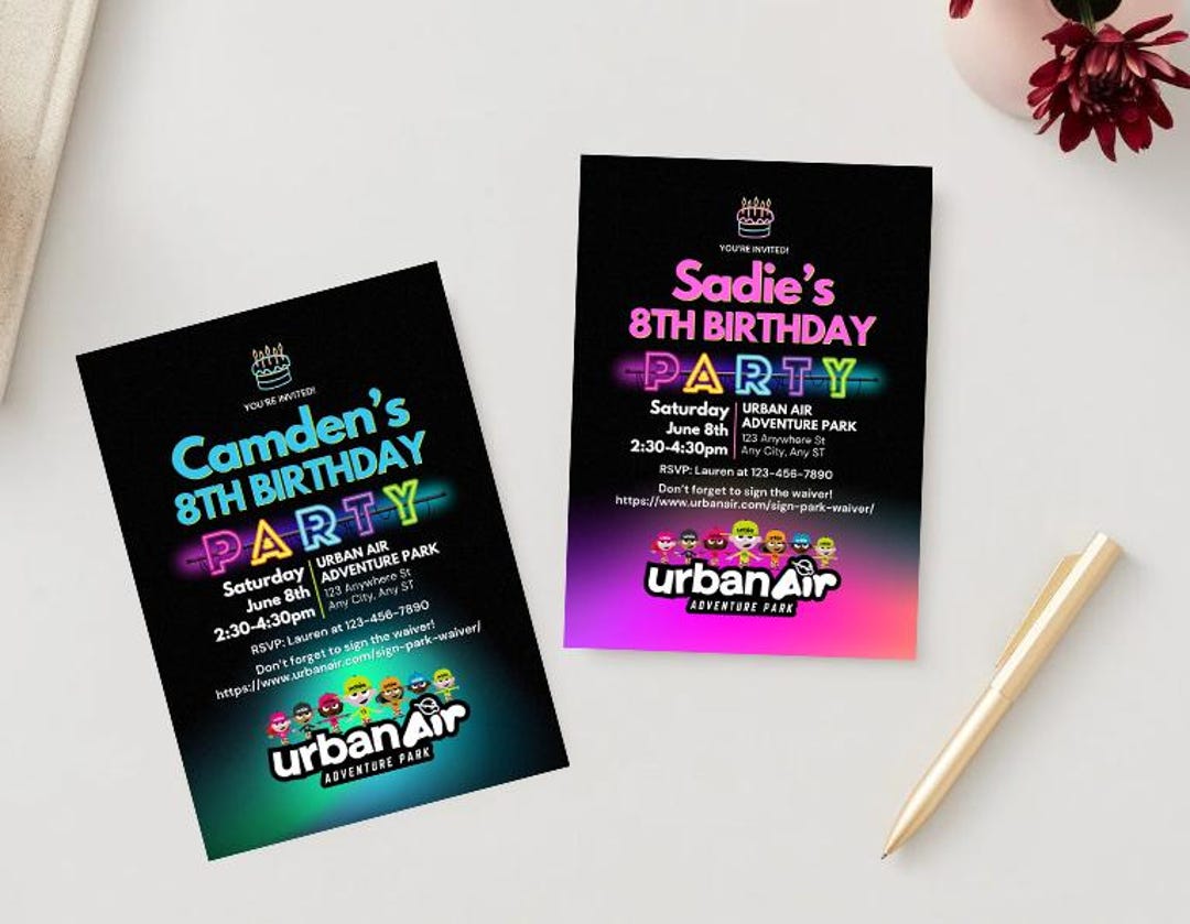 Blue or Pink Neon Urban Air, Jump Party, Air Party, Kid Party, Birthday ...
