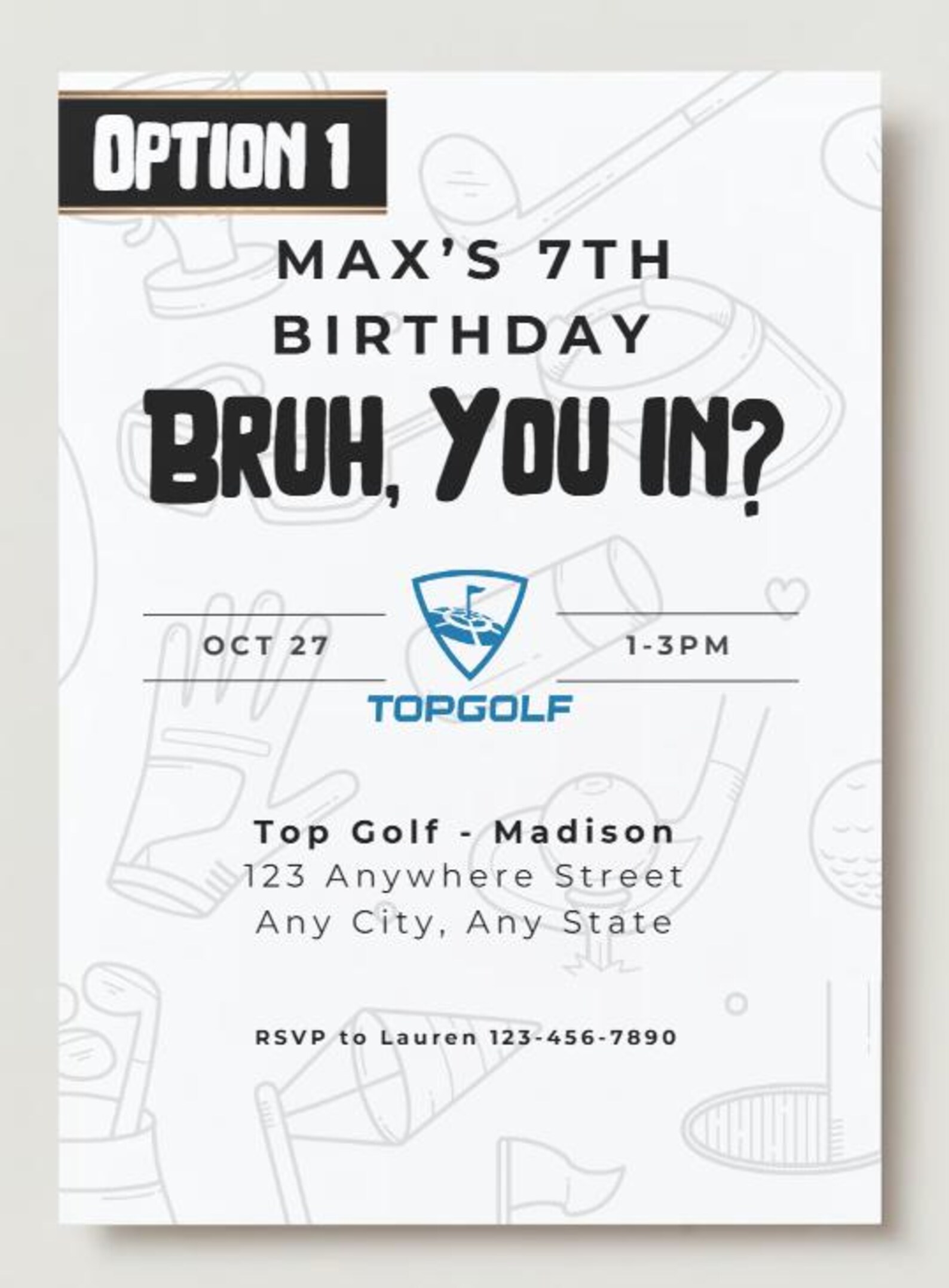 Top Golf Birthday Party, Girls, Boys, Golf, White Birthday Invite ...