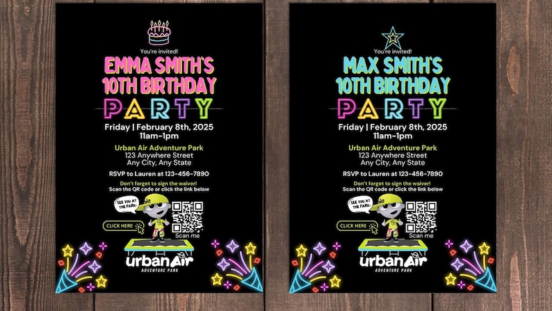 Urban Air With CUSTOM QR CODE, Neon, Jump Party, Air Party, Kid Party ...