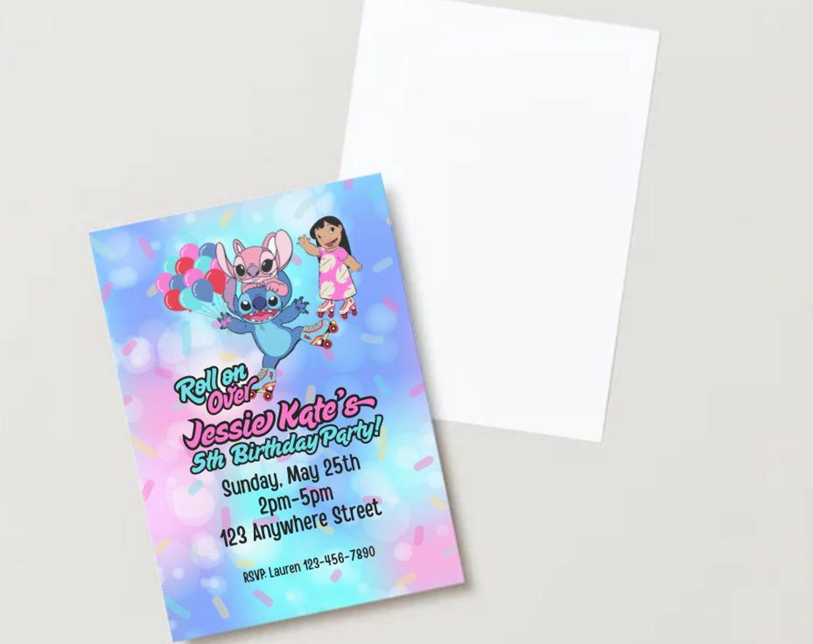 Stitch Roller Skating Birthday Invitation, Party, Kids, Girls, Lilo ...
