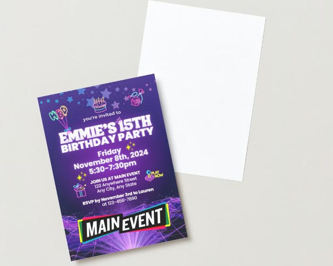 Main Event Birthday Party Invitation, Bowling Party, Arcade Party, Kid ...