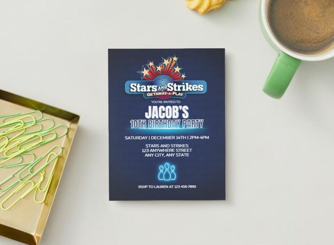 Stars and Strikes Birthday Party Invitation, Bowling Party, Arcade ...