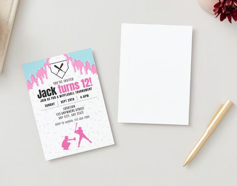 Baseball Drip Party Invitation, Ice Cream Drip, Birthday Invitation ...