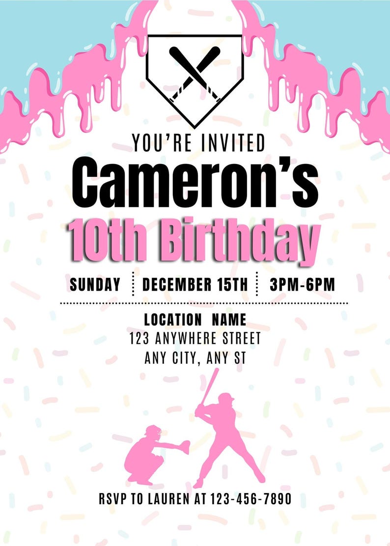 Baseball Drip Party Invitation, Ice Cream Drip, Birthday Invitation ...