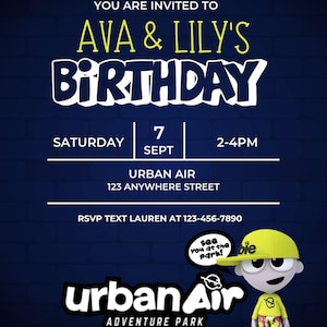Neon Birthday Party Invitation, Urban Air Party, Jump Party, Air Party ...