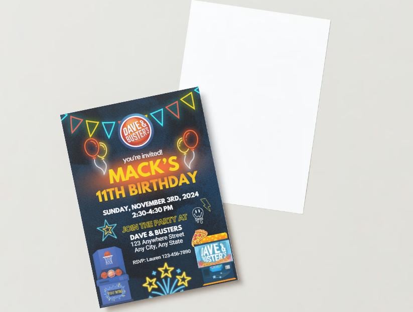 Dave and Busters Party, Neon Birthday Invitation Fun Party, Arcade ...