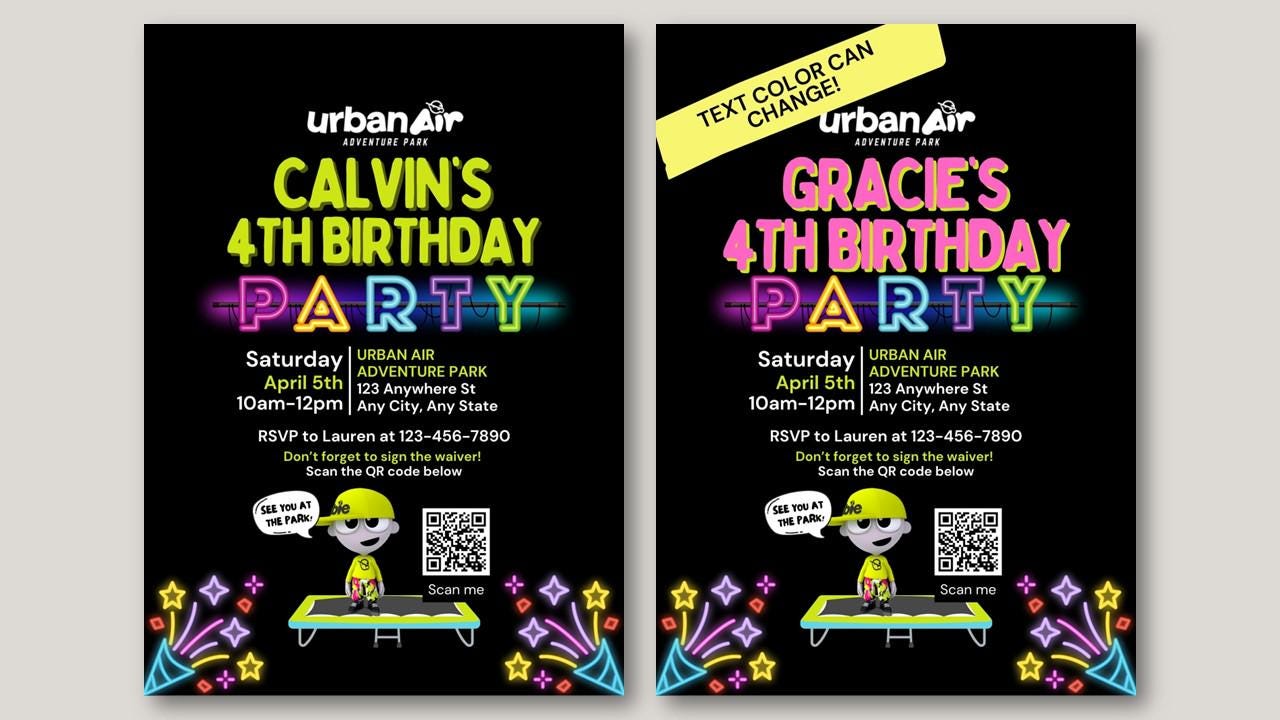Urban Air With CUSTOM QR CODE, Neon, Jump Party, Air Party, Kid Party ...