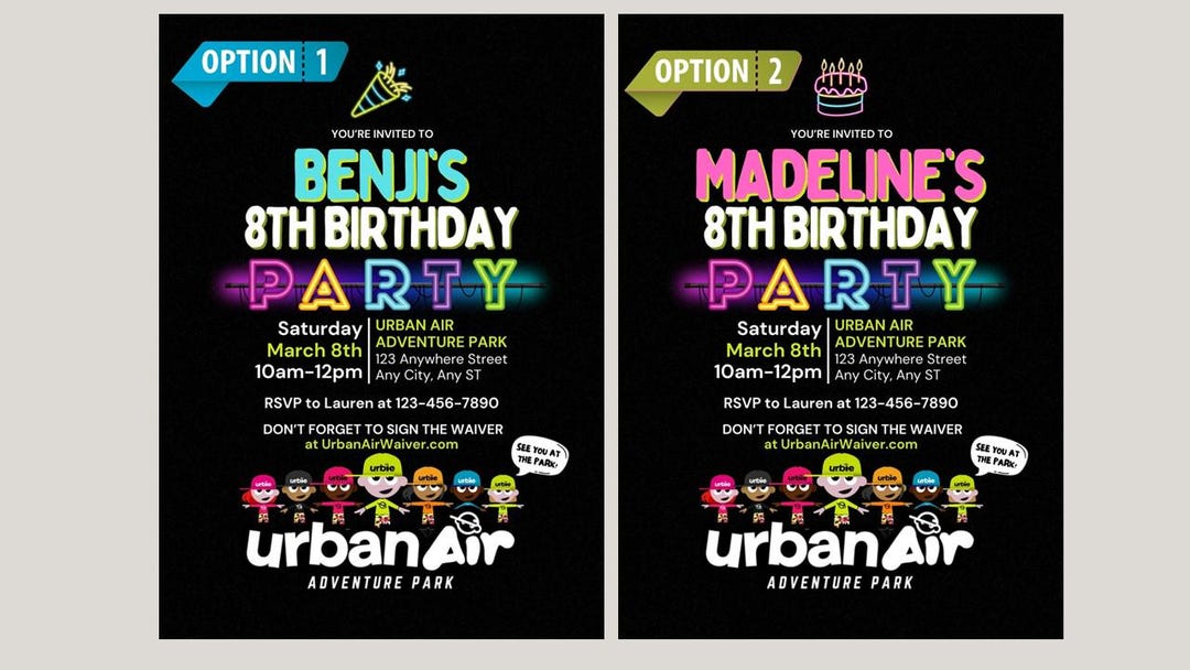 Neon Birthday Party Invitation, Urban Air Party, Jump Party, Air Party ...