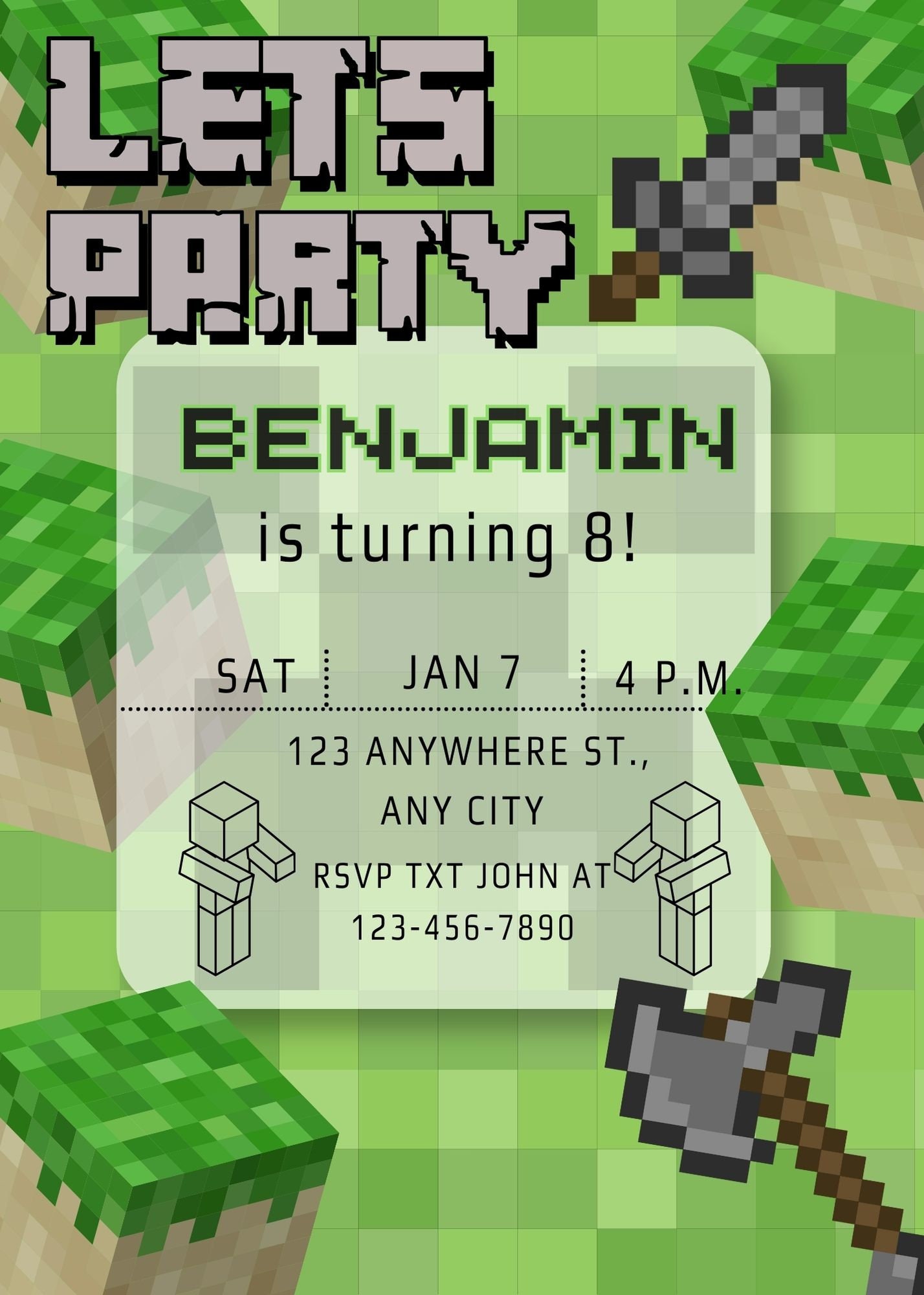 Minecraft Birthday Party Invitation, Minecraft, Gamer - Etsy