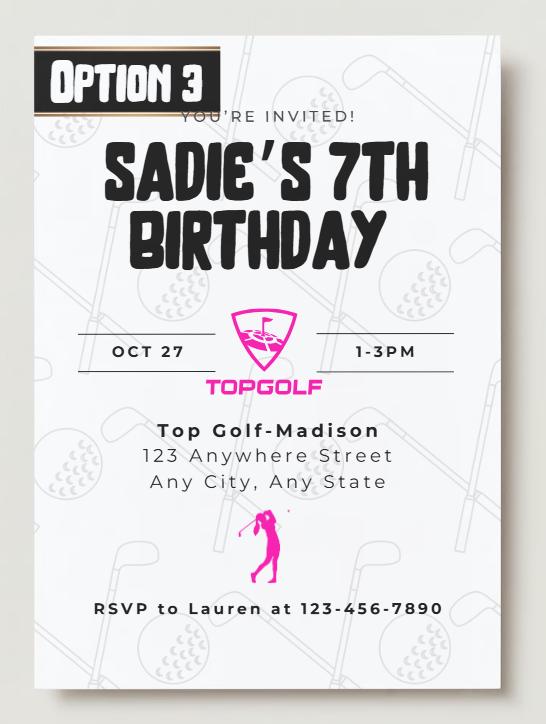 Top Golf Birthday Party, Girls, Boys, Golf, White Birthday Invite ...