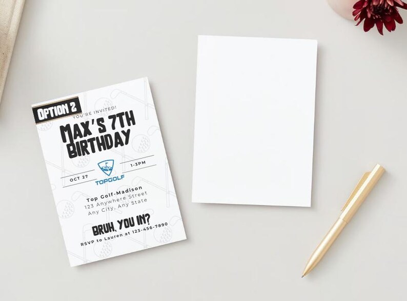 Top Golf Birthday Party, Girls, Boys, Golf, White Birthday Invite ...