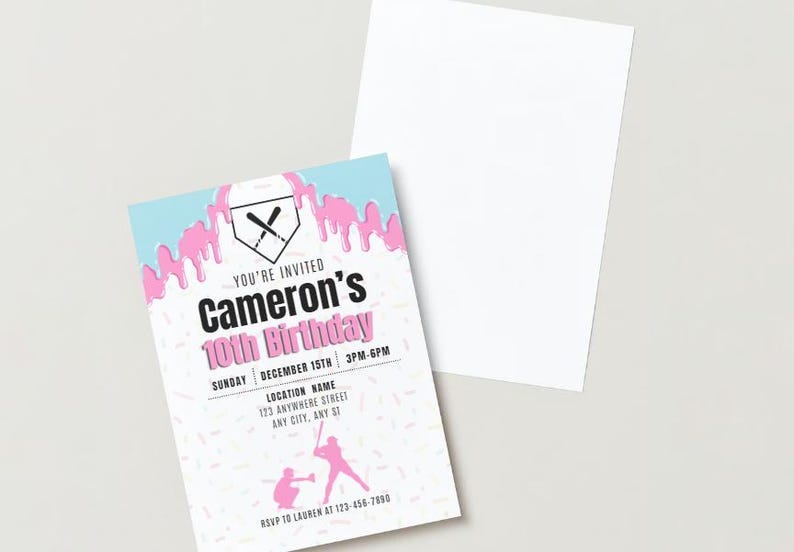 Baseball Drip Party Invitation, Ice Cream Drip, Birthday Invitation ...