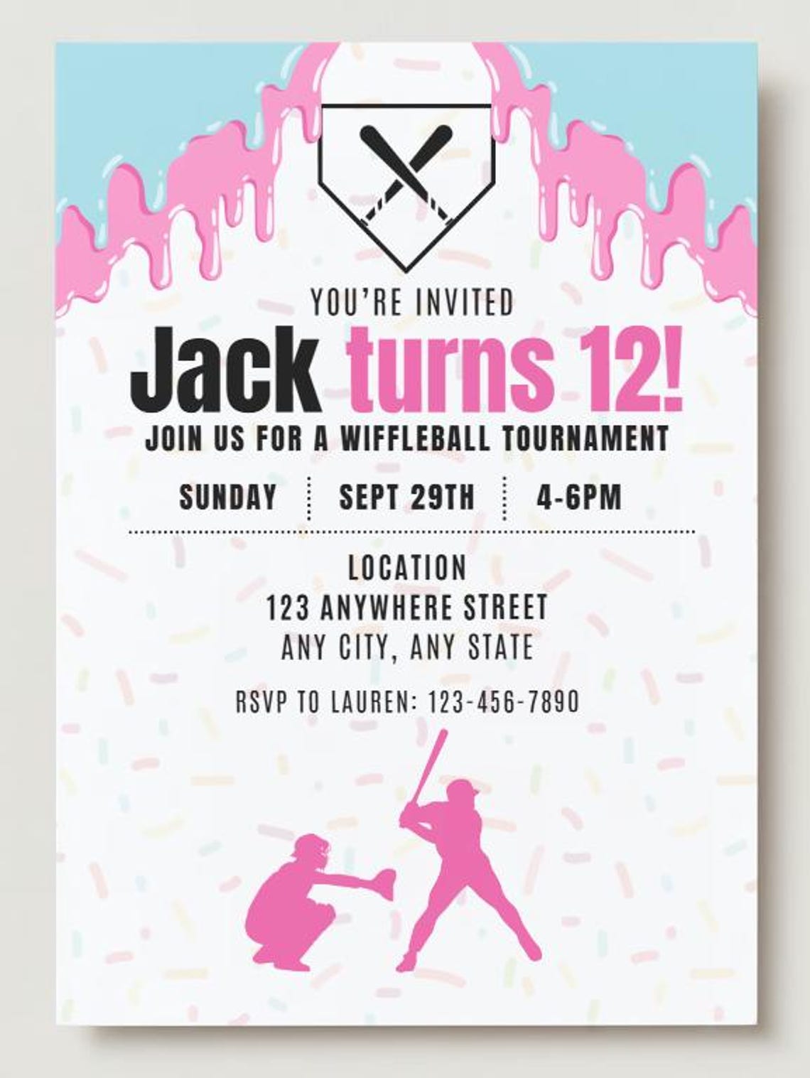 Baseball Drip Party Invitation, Ice Cream Drip, Birthday Invitation ...