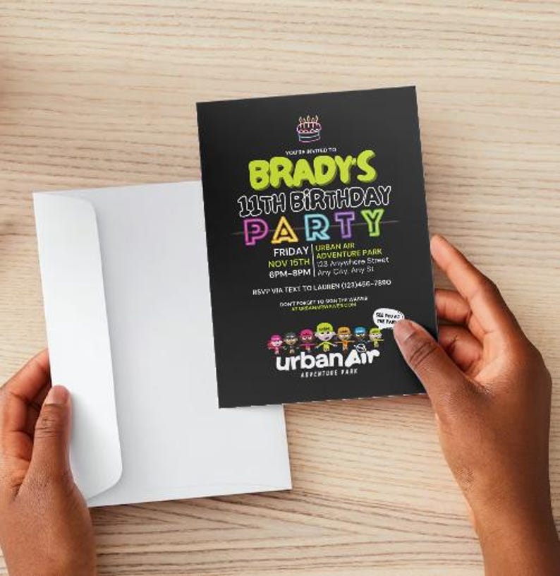 Urban Air, Neon, Jump Party, Air Party, Kid Party, Birthday Invitation ...
