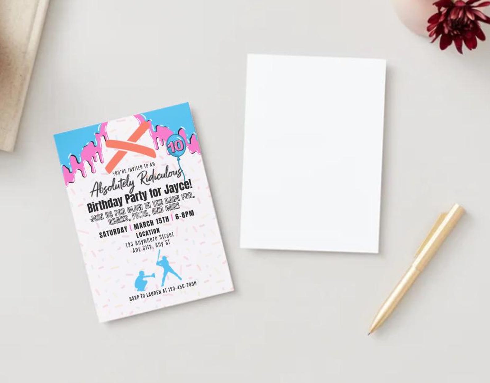 Baseball Drip Party Invitation, Ice Cream Drip, Birthday Invitation ...