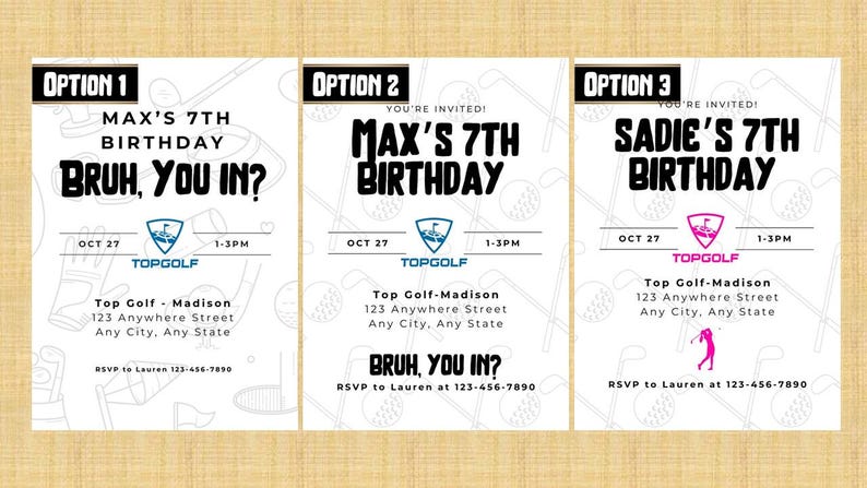 Top Golf Birthday Party, Girls, Boys, Golf, White Birthday Invite ...