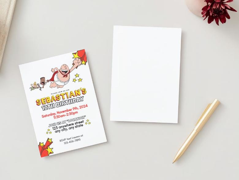 Captain Underpants Birthday Party Invitation, Capt Underpants, Kid ...