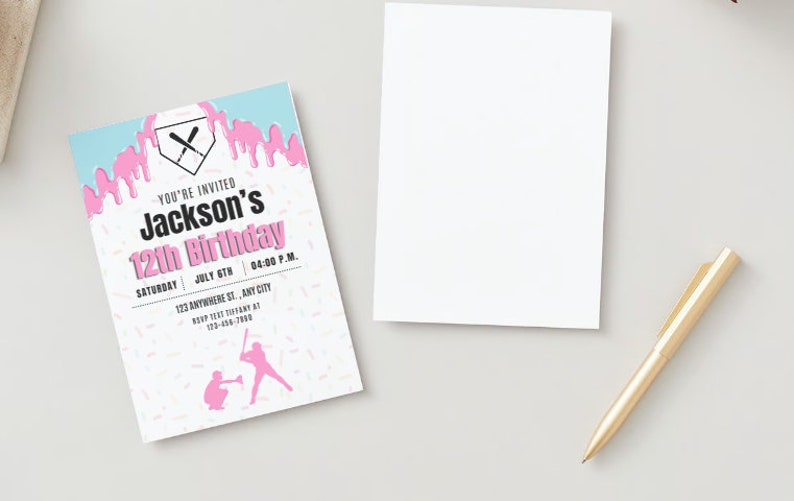 Baseball Drip Party Invitation, Ice Cream Drip, Birthday Invitation ...