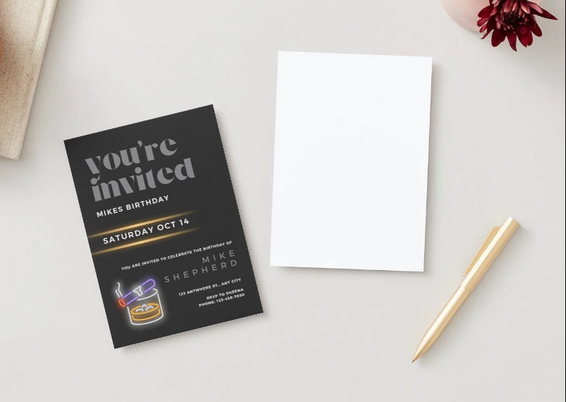 Whiskey Party Birthday Invitation, Cigars and Whiskey Invite, Digital ...